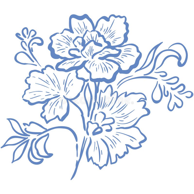 Line Art Blue Flower. stock illustration. Illustration of flower ...