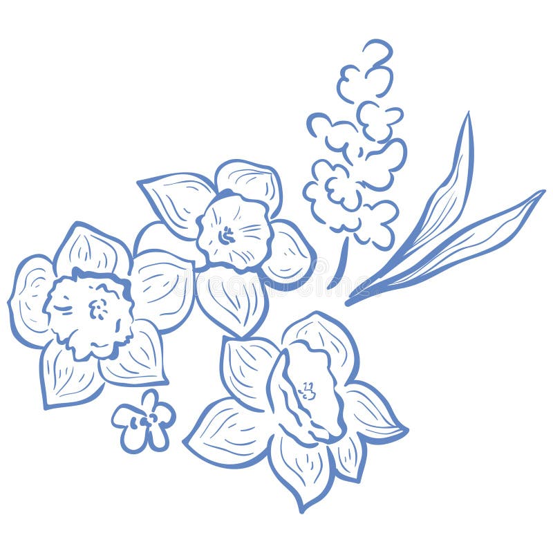 Line Art Blue Flower. stock illustration. Illustration of graphic ...