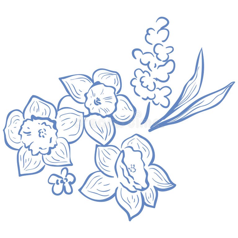 Line Art Blue Flower. stock illustration. Illustration of graphic ...