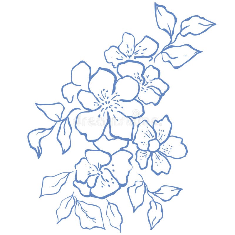 Line Art Blue Flower. stock vector. Illustration of summer - 366376732