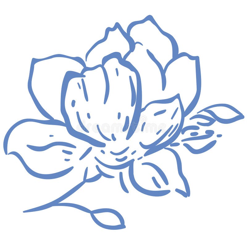 Line Art Blue Flower. stock illustration. Illustration of decorative ...
