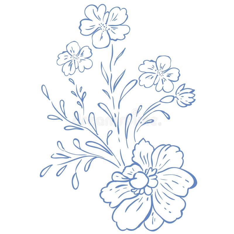 Line Art Blue Flower. stock vector. Illustration of blue - 366377822