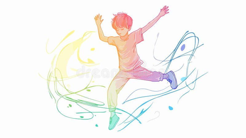 Line Art of a Boy Dancing, Associated with Autism Awareness. Stock ...