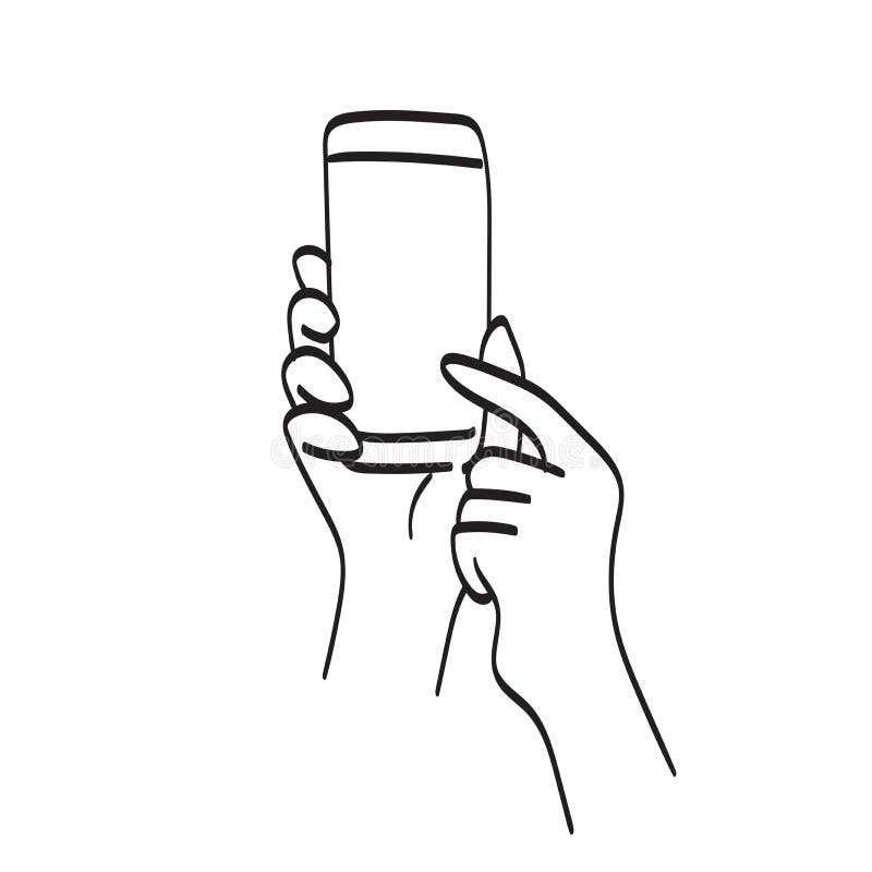 Line Art Closeup Hand Putting Money into Smartphone Illustration Vector ...