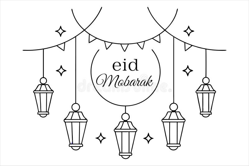 Line Art Colour Eid Mubarak Image Stock Vector - Illustration of gold ...