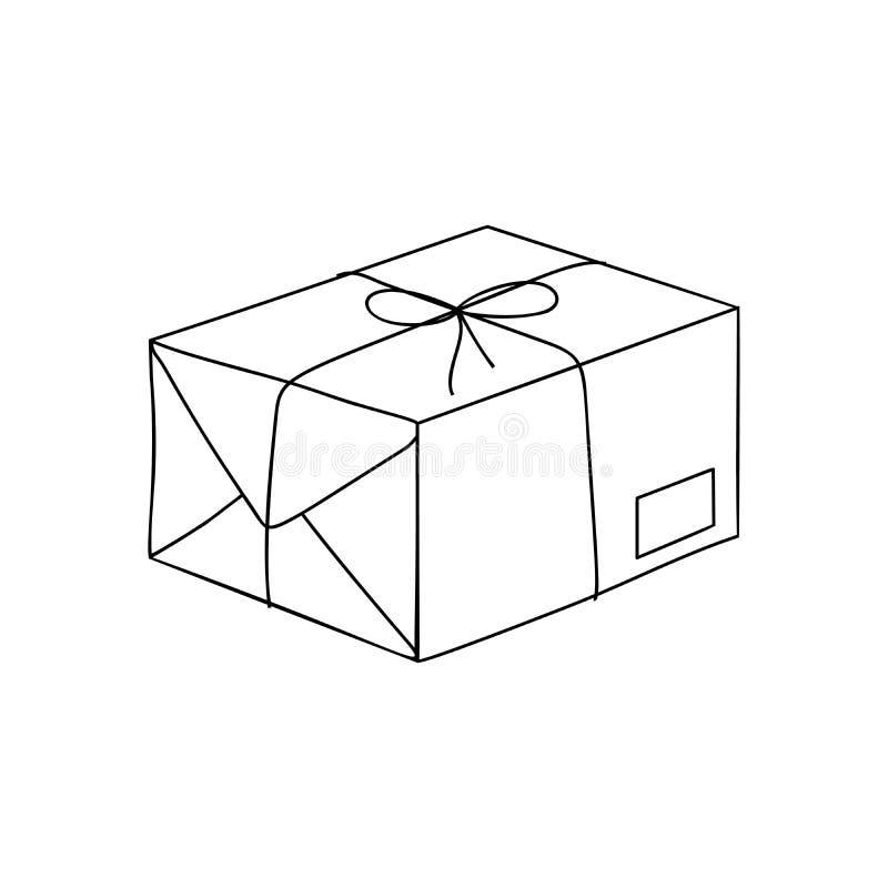 Line Art Design Cartoon Postal Package Illustration. Post Element ...