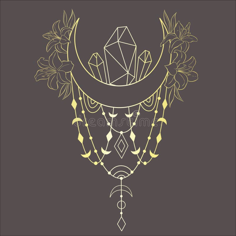 Line Art Design with Crescent on the Dark Background. Stock Vector ...