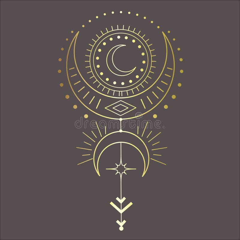 Line Art Design with Crescent on the Dark Background. Stock Vector ...