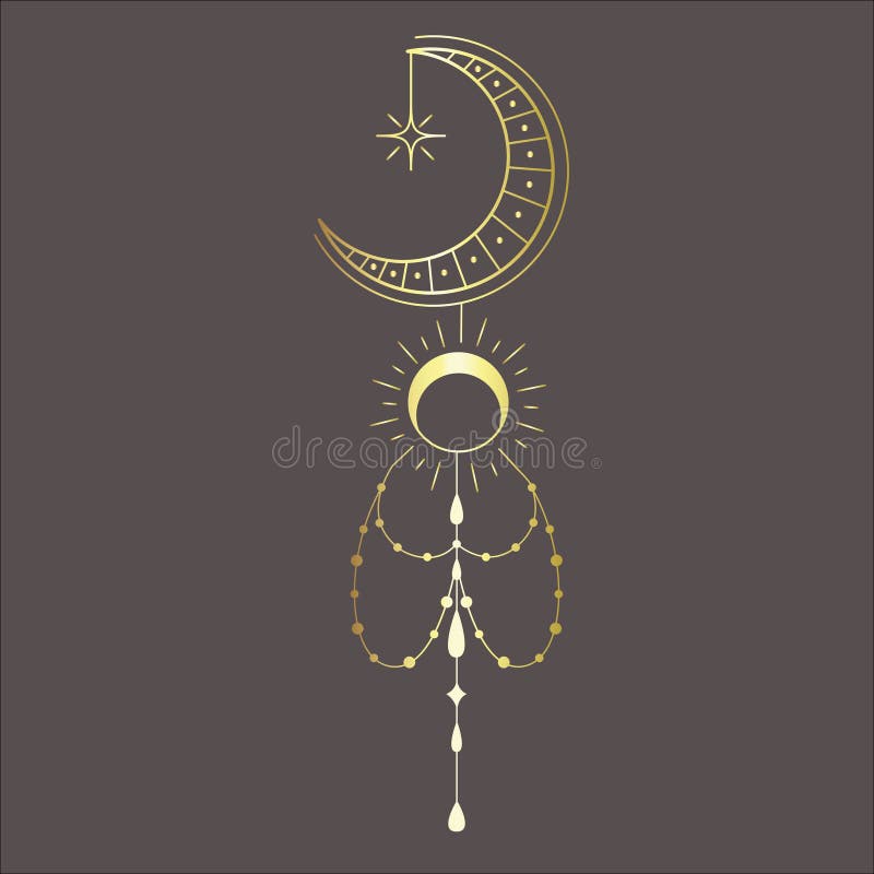 Line Art Design with Crescent on the Dark Background. Stock ...