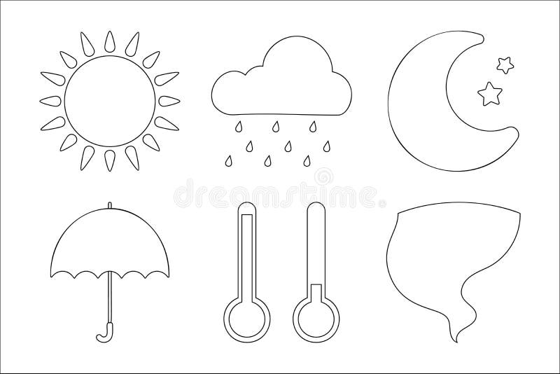Line Art Design Weather Element Collection. Set Six Elements Stock ...