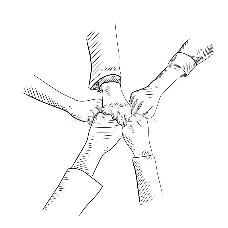 Line Art Draw Hands, Partner Ship Icon, Team Work. Stock Vector ...