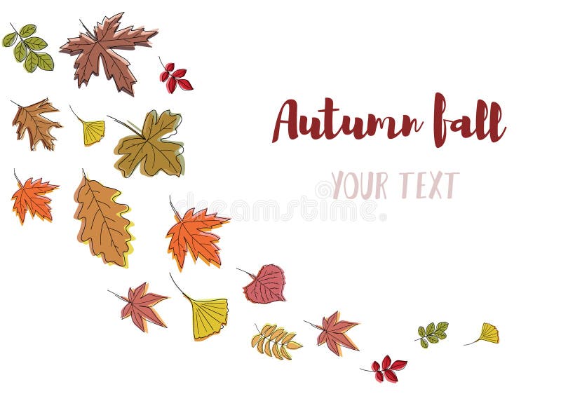 Line Art Drawing Autumn Leafs. Autumn Fall Script Font and Leaves ...