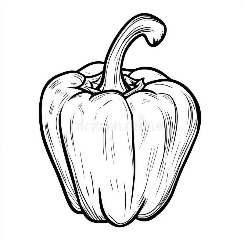 Line Art Drawing of a Bell Pepper. Stock Illustration - Illustration of ...