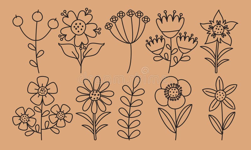 Line Art Drawing of Flowers and Plants Stock Illustration ...