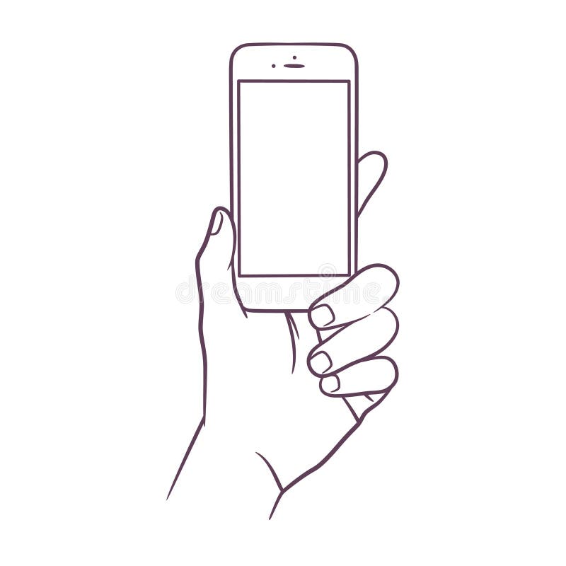 Line Art Drawing of Hand Holding Smart Phone Stock Vector ...