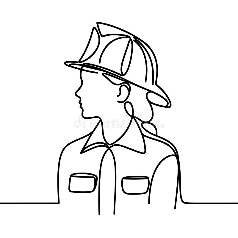 Line Art of Female Firefighter in Profile Stock Illustration ...