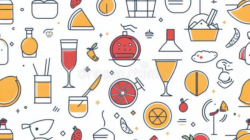 Line Art Food Drink Pattern Stock Image - Image of gourmet, lifestyle ...