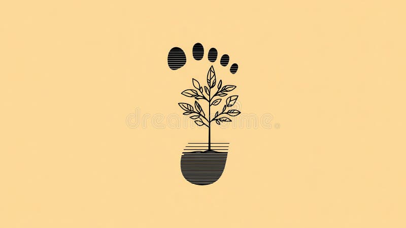 Line Art Footprint with Tree: Eco Concept for Sustainability Stock ...