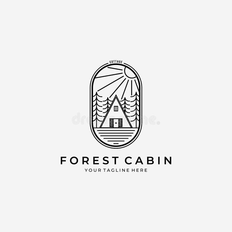 Line Art Forest Cabin Logo Vector Design Illustration Log House Stock ...