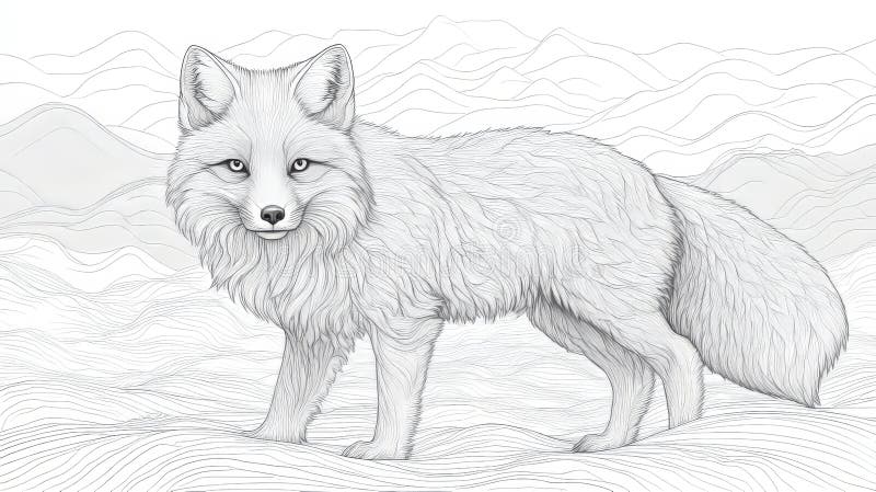 Line Art Fox Illustration on White Background. Vector Contour Drawing ...
