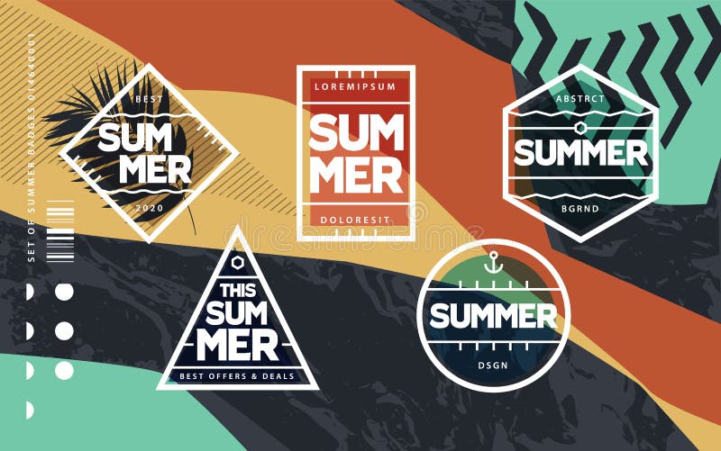 Line Art Geometric Summer Emblems Set Stock Vector - Illustration of ...