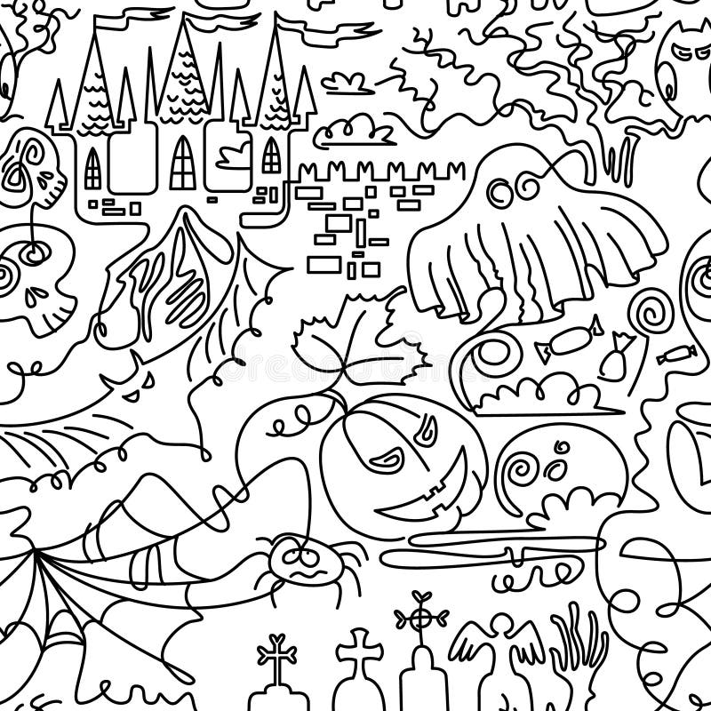 Line Art Halloween Seamless Stock Illustration - Illustration of design ...