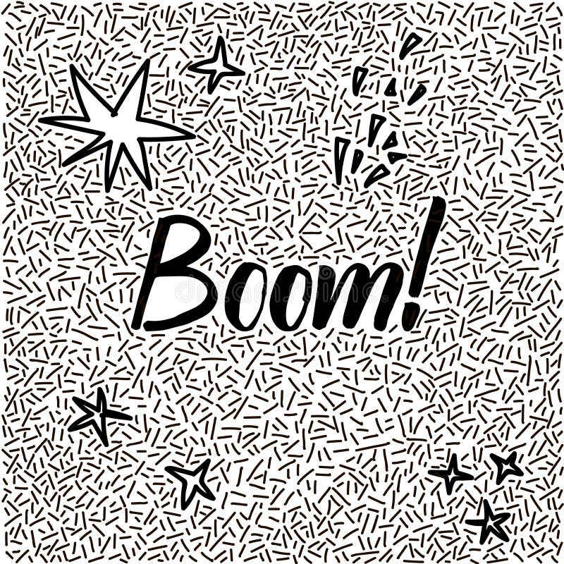 Line-art Hand-drawn Doodle with Modern Calligraphy Word Boom! Stock ...