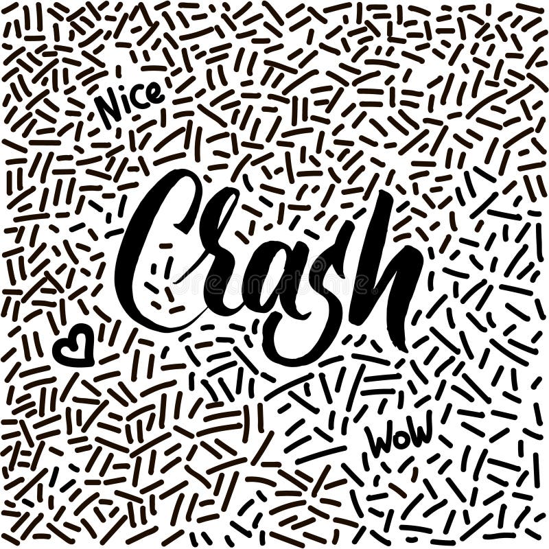 Line-art Hand-drawn Doodle Set with Modern Calligraphy Words Crash, Wow ...
