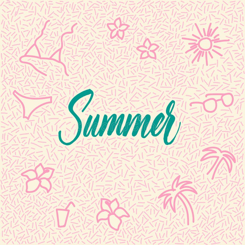 Line-art Hand-drawn Doodle with Modern Calligraphy Word Summer! Stock ...