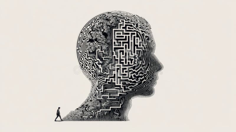 Line Art Head Maze Journey: Exploring Inner Complexity Stock ...