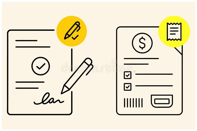 Business Document and Invoice Icon Set – Signature, Pen, Payment ...
