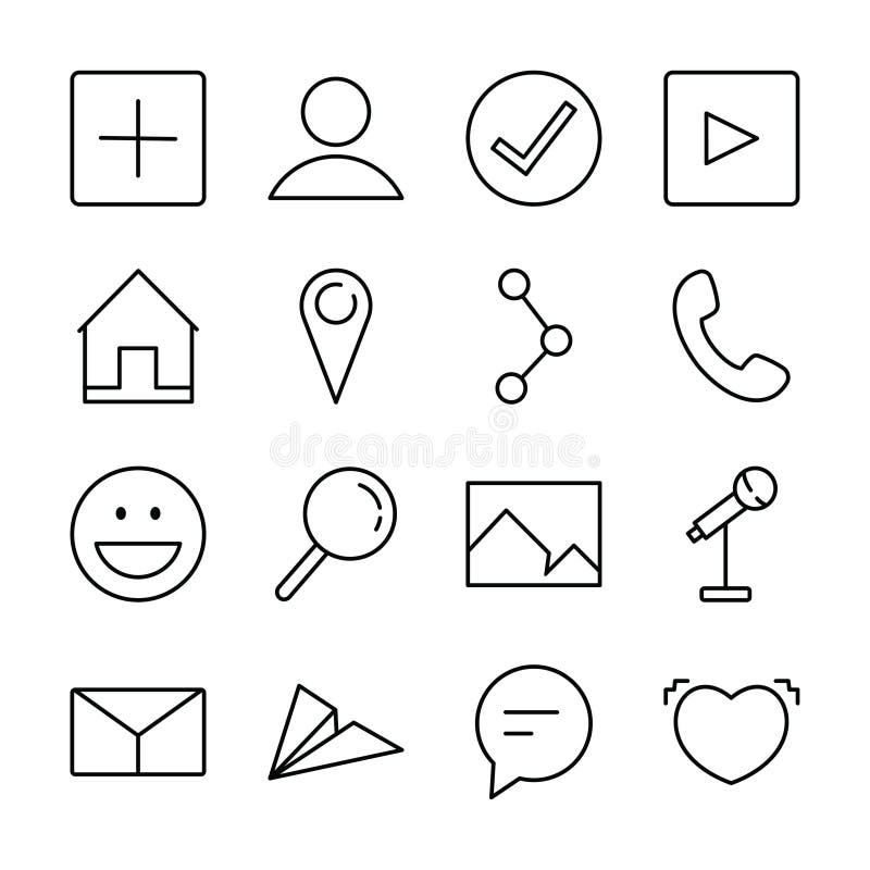 Line Art Icon Set of Communication Message Information Digital Network ...