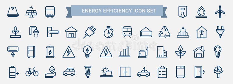 Line Art Icon Set Energy Efficiency Renewable Energy Sources Energy ...
