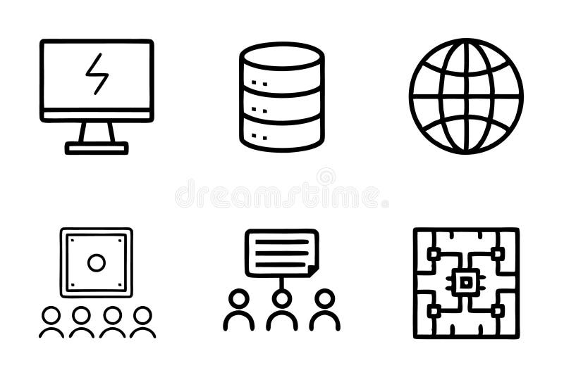 Line Art Icon Set Showing Technology, Data Management, Database ...