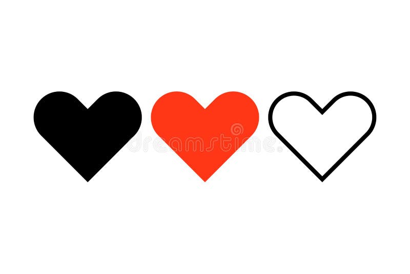 Line Art Icon with Three Hearts. Red, Black and White Hearts. Vector ...