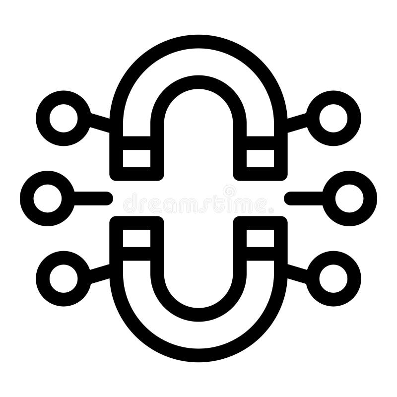 Line Art Icon of Two Magnets Attracting Round Objects Symbolizing ...