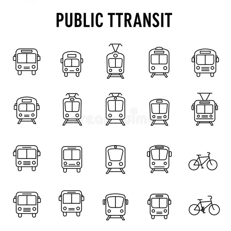 Line Art Icons Representing Various Public Transit Vehicles and ...