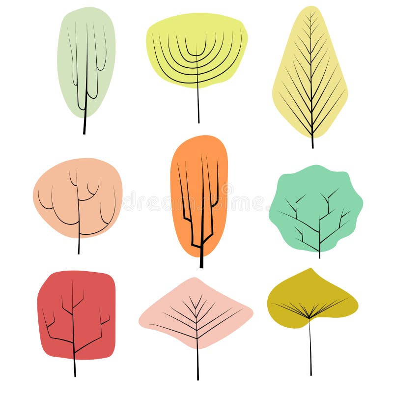 Line Art Illustration of Autumn Trees Set Stock Illustration ...
