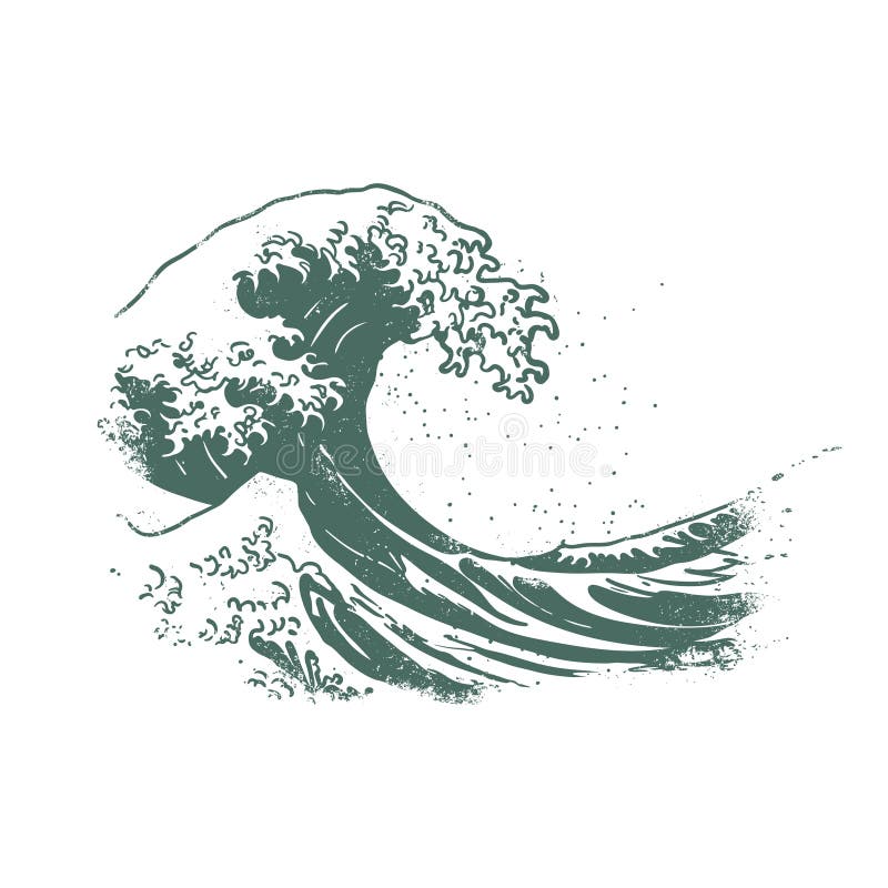 Line Art Illustration of a Big Wave Breaking Stock Vector ...