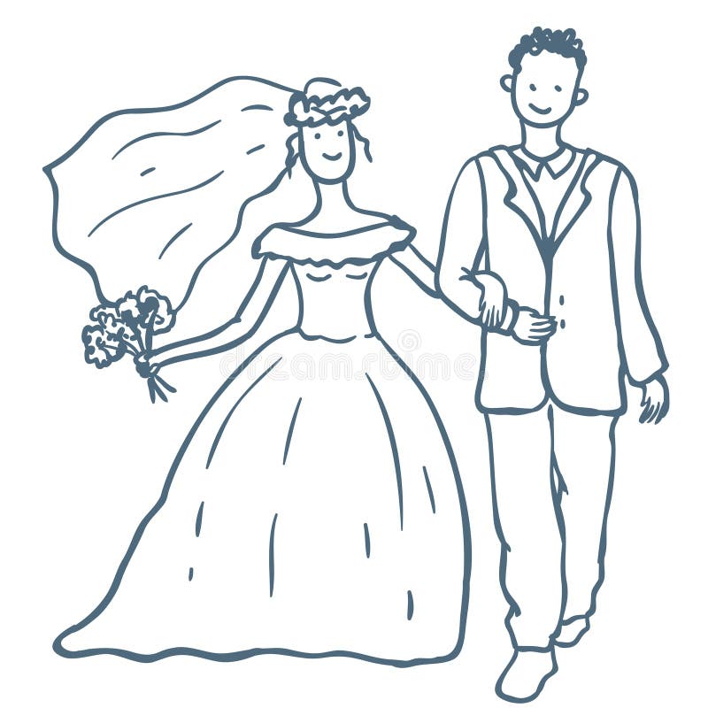 Line Art Illustration of Bride and Groom. Vector Stock Illustration ...