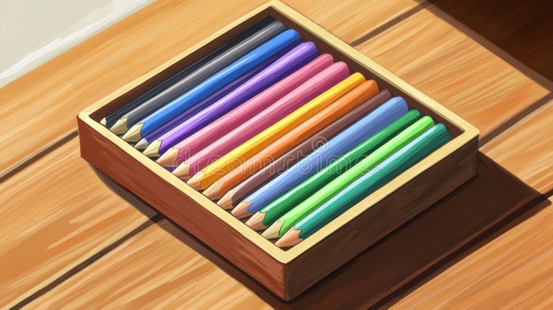 In this Line Art Illustration, Colored Pencils are Organized within a ...