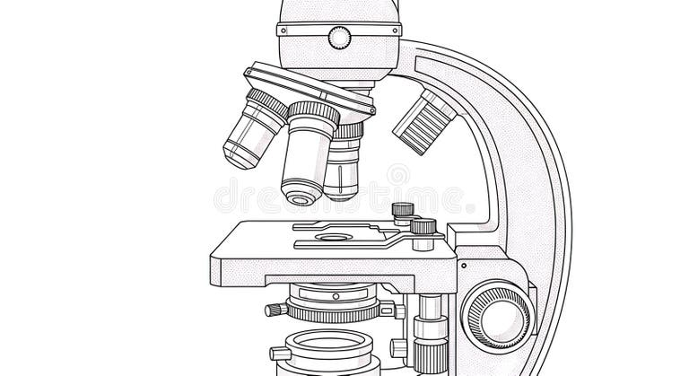 Line Art Illustration of a Compound Microscope Featuring a Curved Arm ...