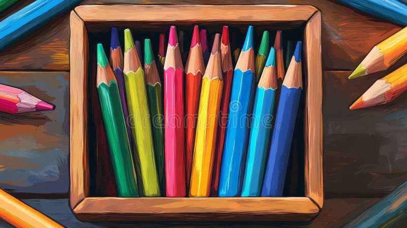 A Line Art Illustration Depicting Colored Pencils Arranged within a Box ...
