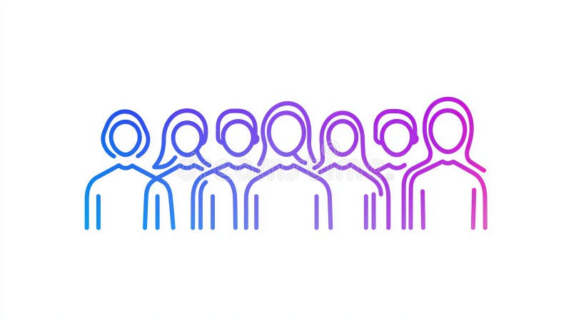 Line Art Illustration of a Diverse Group of People in Gradient Blue and ...