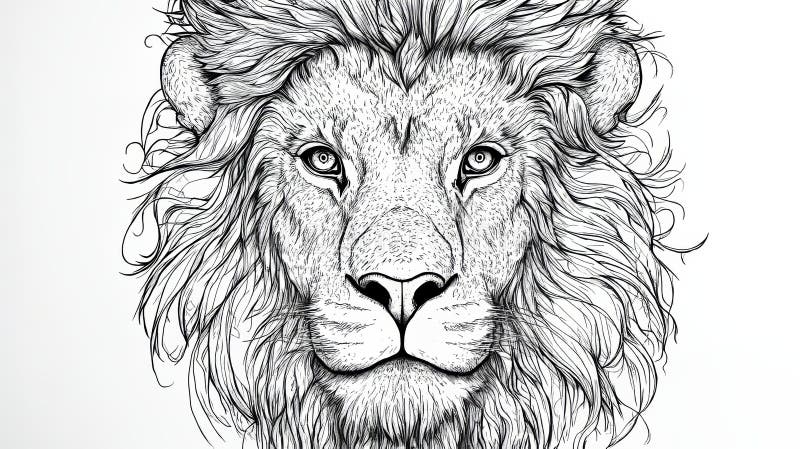 A Line Art Illustration Featuring a Hand-drawn Lion in Ink Stock Image ...