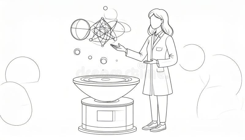 Scientist Presenting a Scientific Concept Illustration with Abstract ...