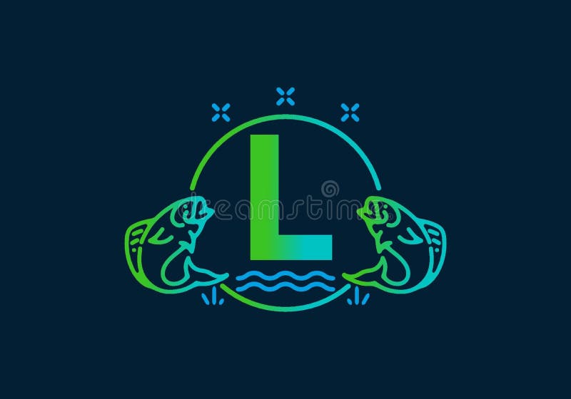 Line Art Illustration of Fish Frame with Initial Letter Stock Vector ...