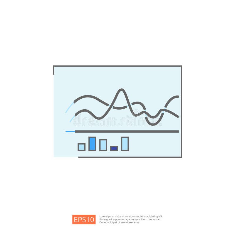 Line Art Illustration of a Graph with Blue Lines and Bars on a White ...