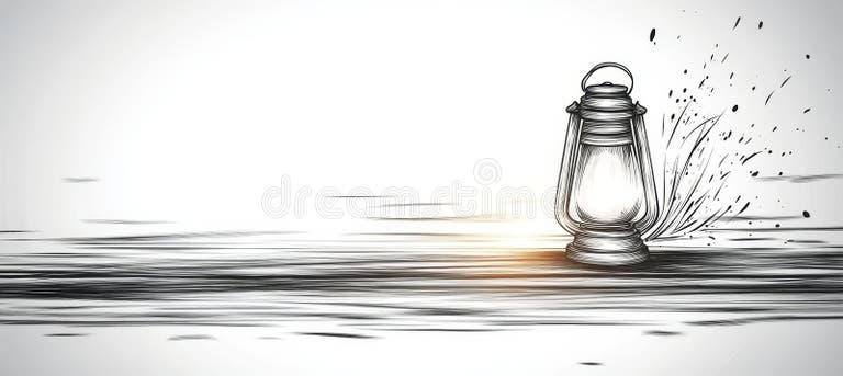 Line Art Illustration of a Lantern on a Textured Background, Single ...