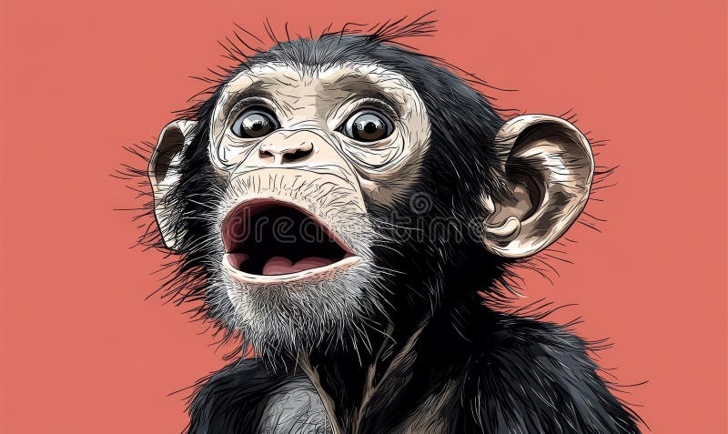 A Line Art Illustration of a Shocked Monkey Using a Warm Gradient Color ...